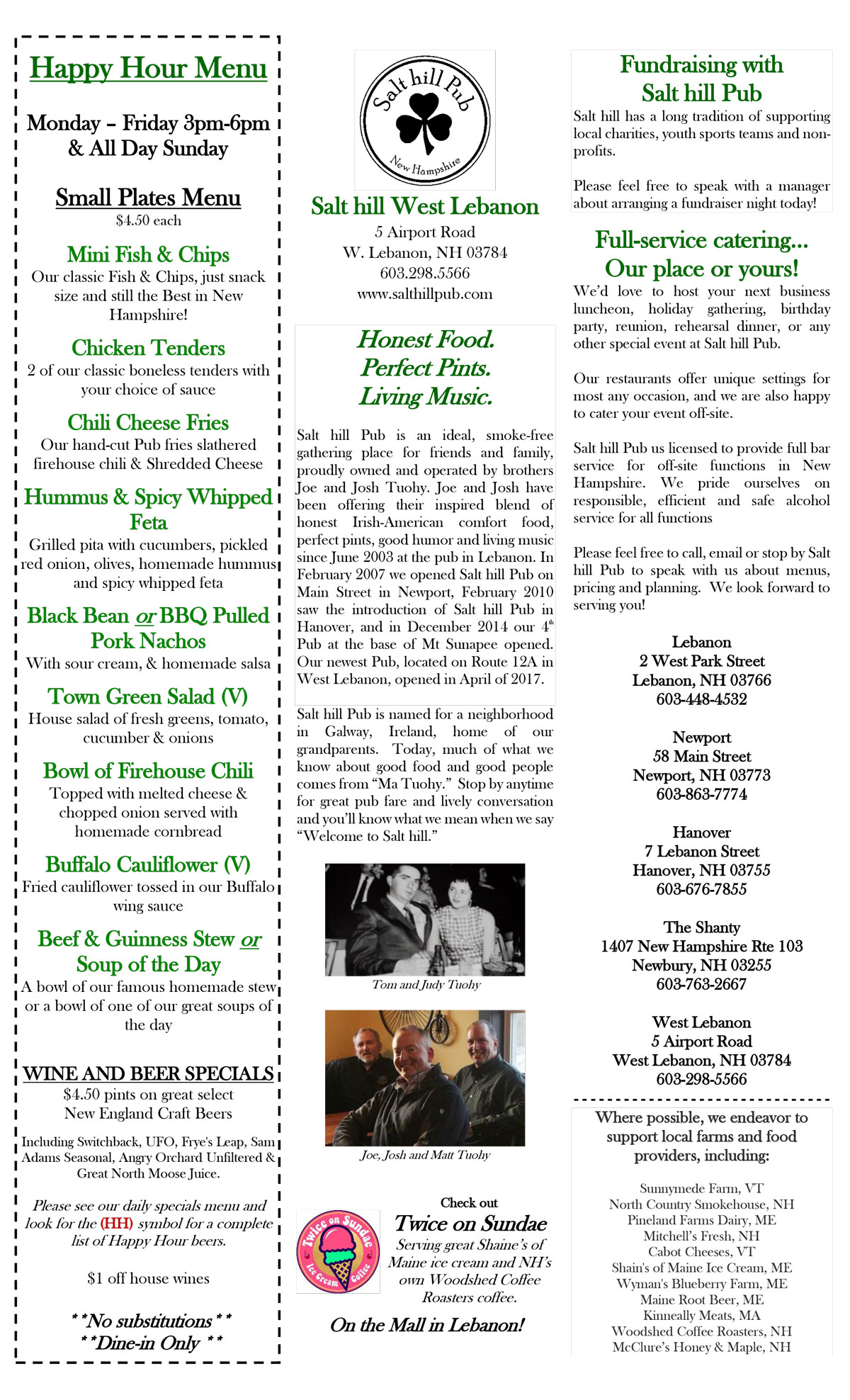 West Lebanon Menu - Salt hill Pub