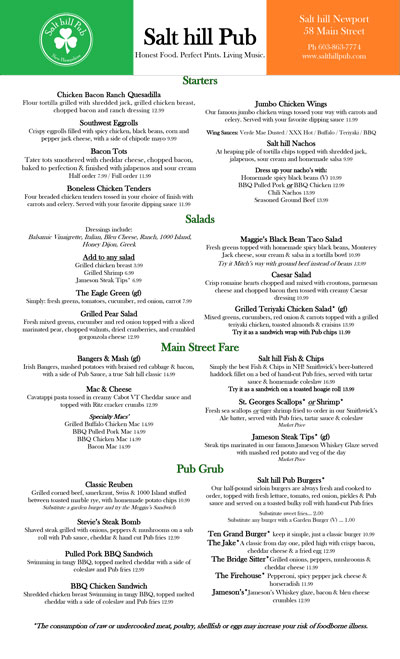 Newport Menu - Salt hill Pub